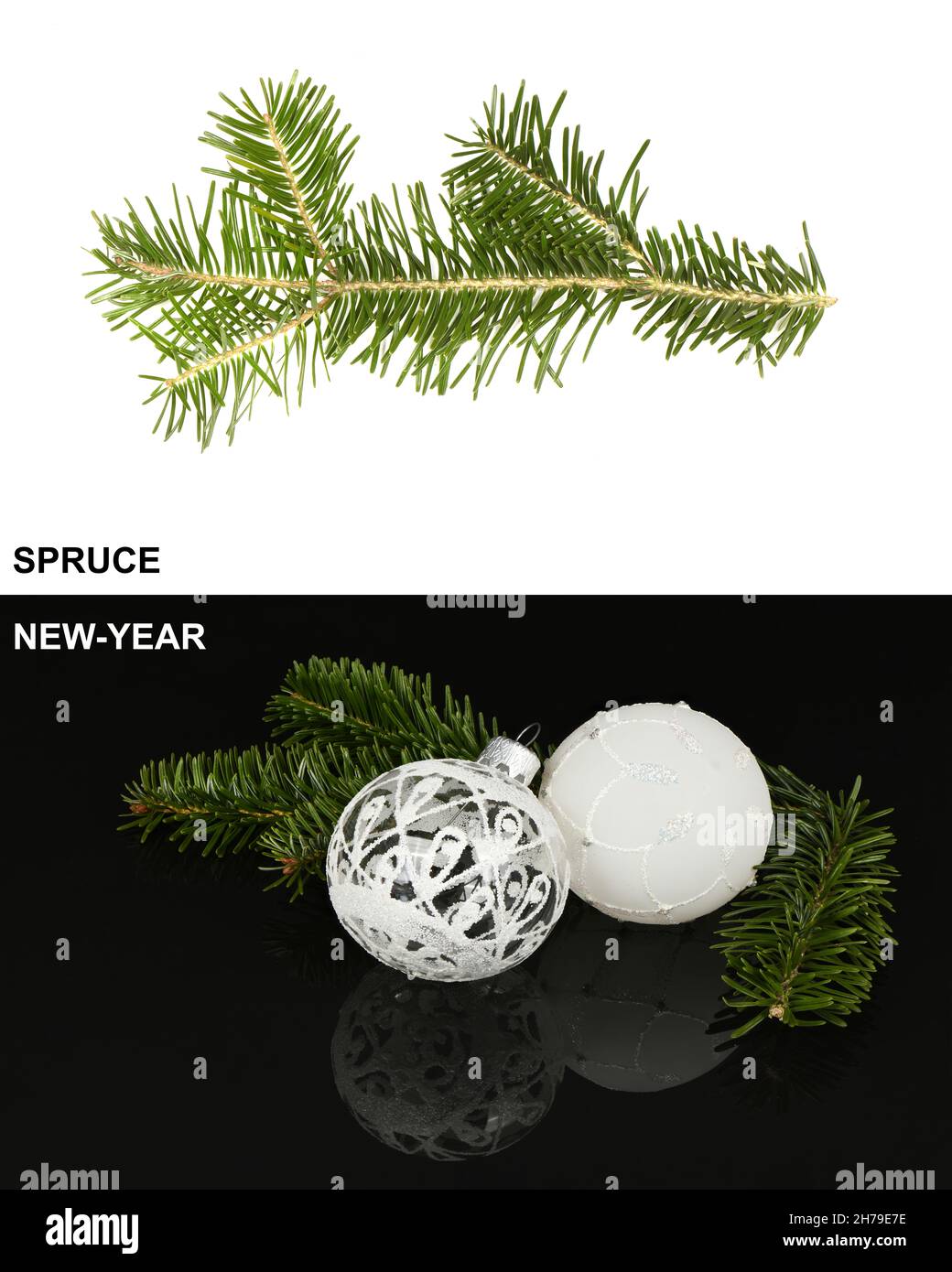 Creative layout made of spruce branch and christmas decorations. High ...
