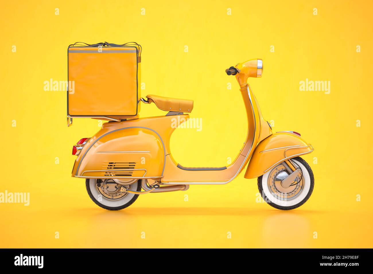 Scooter express delivery service. Yellow motor bike with delivery bag ...