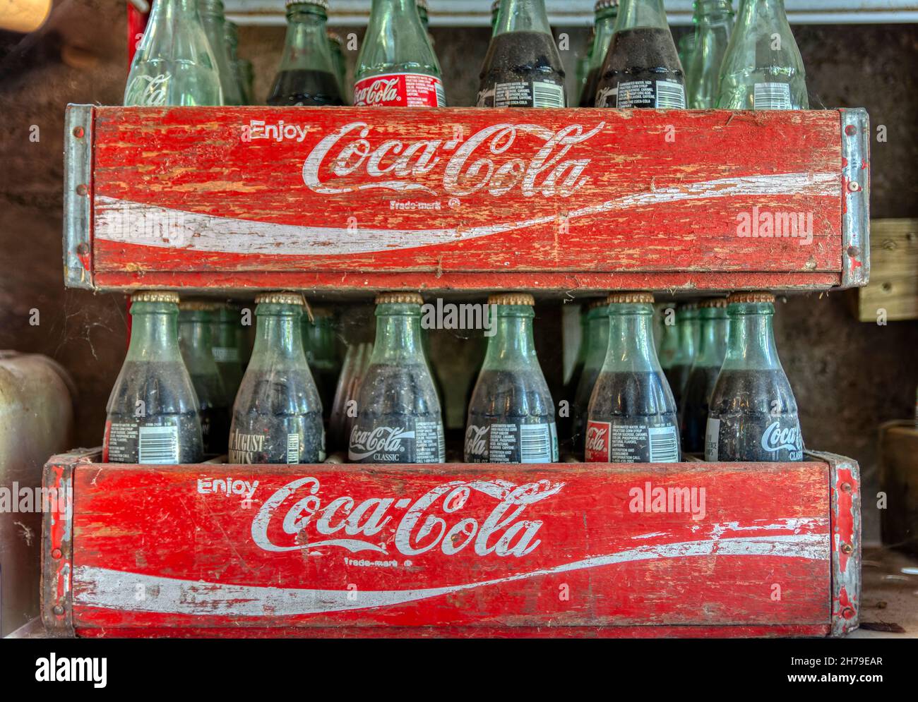 Missouri, Usa - July 19, 2017: Two old wooden boxes with coca cola ...