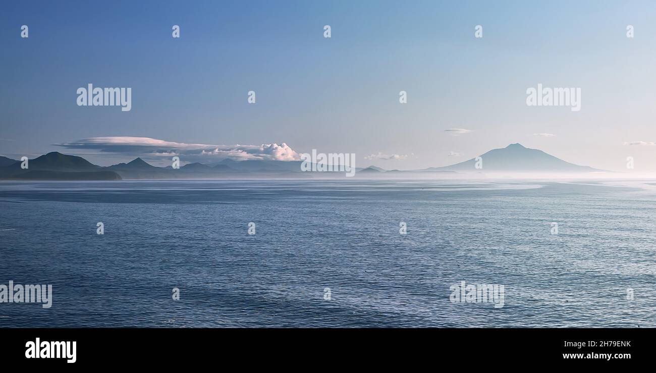 Amazing panorama of Kunashir island at sunrise with the most beautiful ...