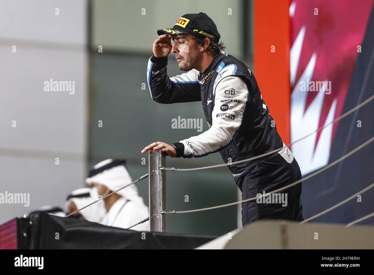 ALONSO Fernando (spa), Alpine F1 A521, portrait celebrating his podium ...