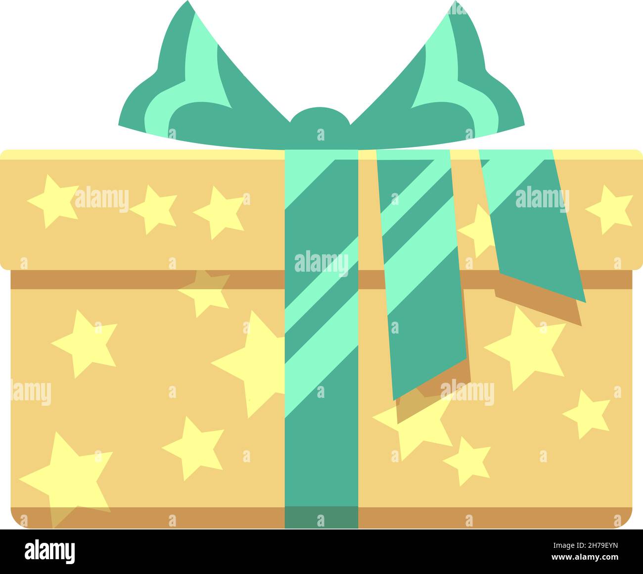 Present box icon. Celebration gift wrapped in star pattern paper. Side ...