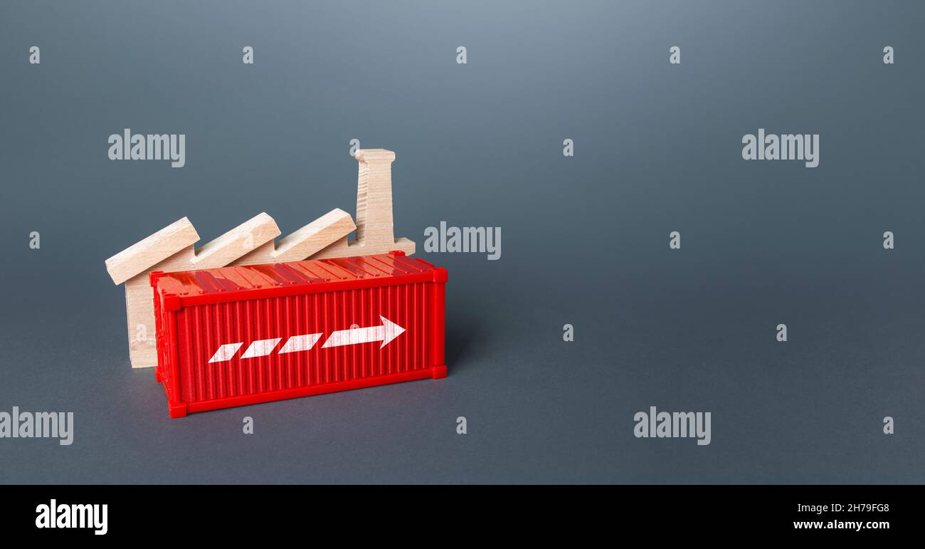 Factory and red shipping container ready for product shipment ...