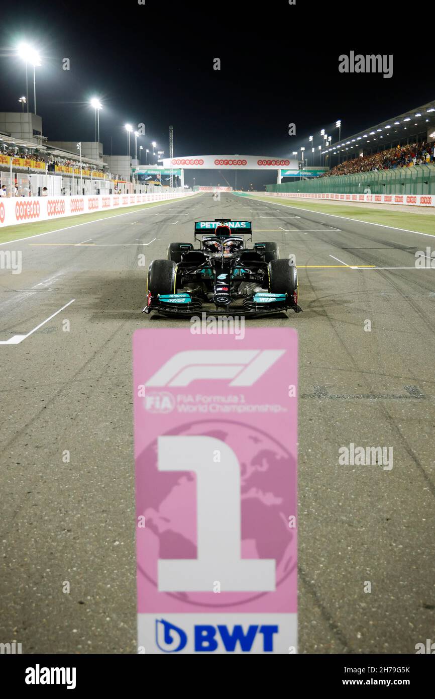 Doha, Qatar. 21st Nov, 2021. Race winner Lewis Hamilton (GBR) Mercedes ...
