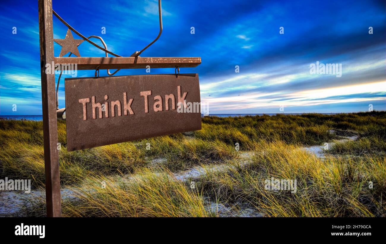 Street Sign the Direction Way to Think Tank Stock Photo - Alamy