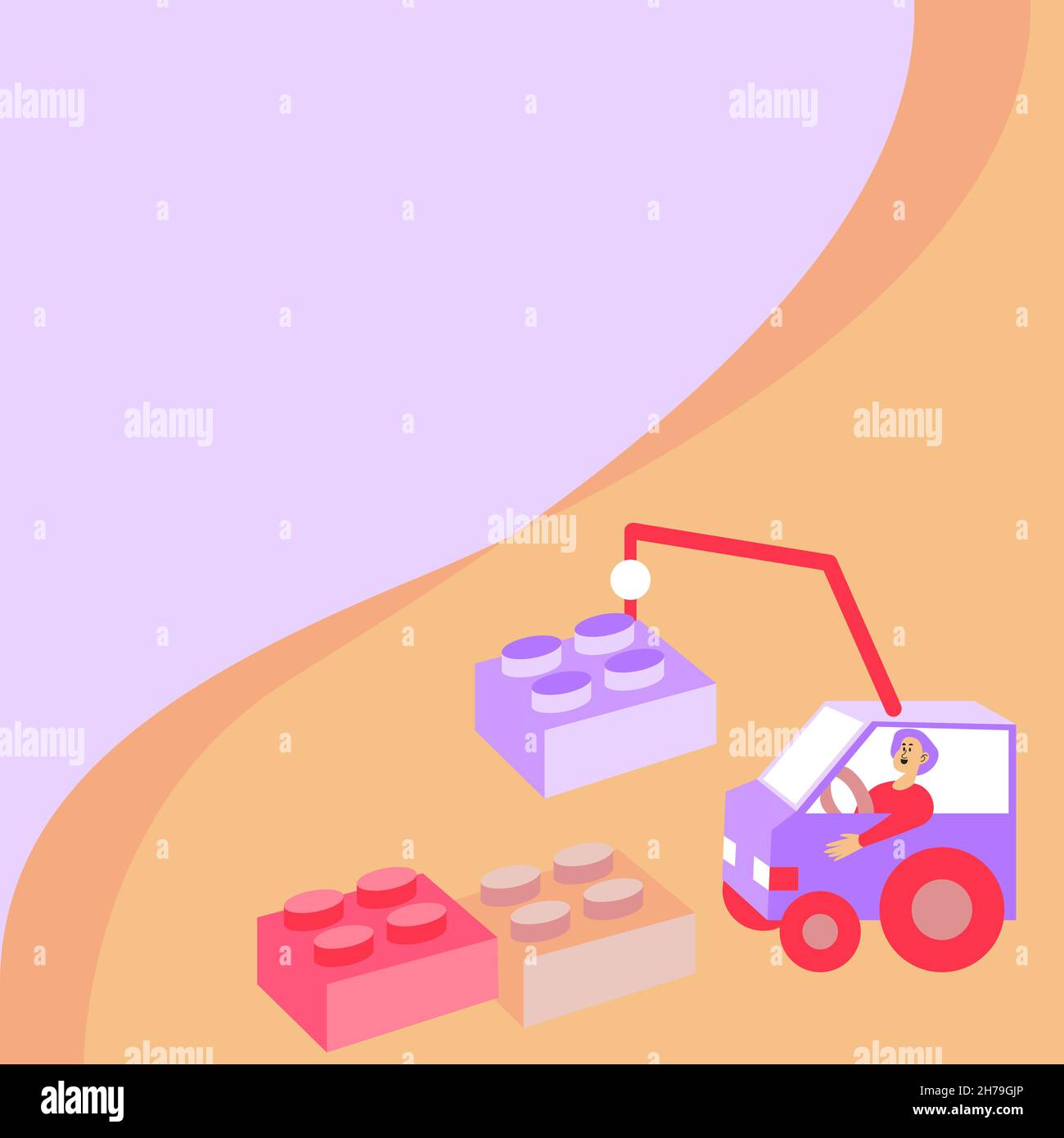 Forklift Moving Around Cubes For New Buildings And Plans. Man In Crane ...