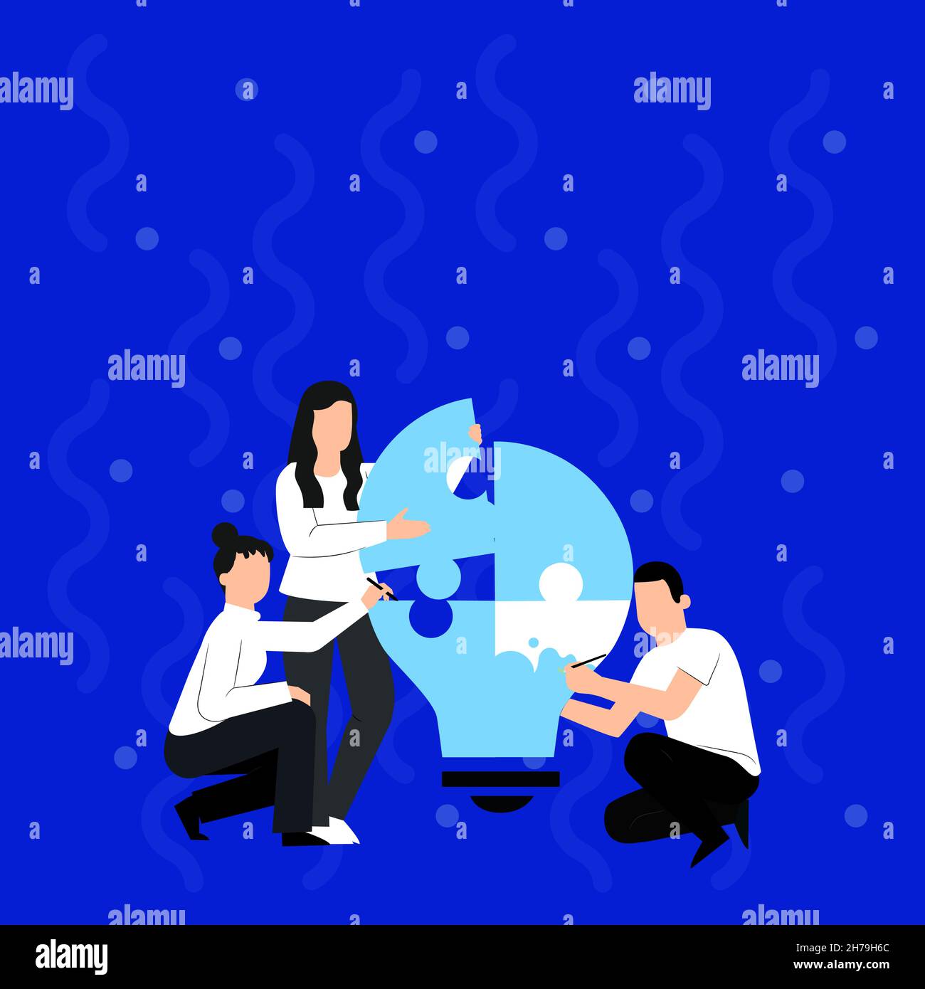 Group Of People Drawing Helping Each Other Building Large Light Bulb ...