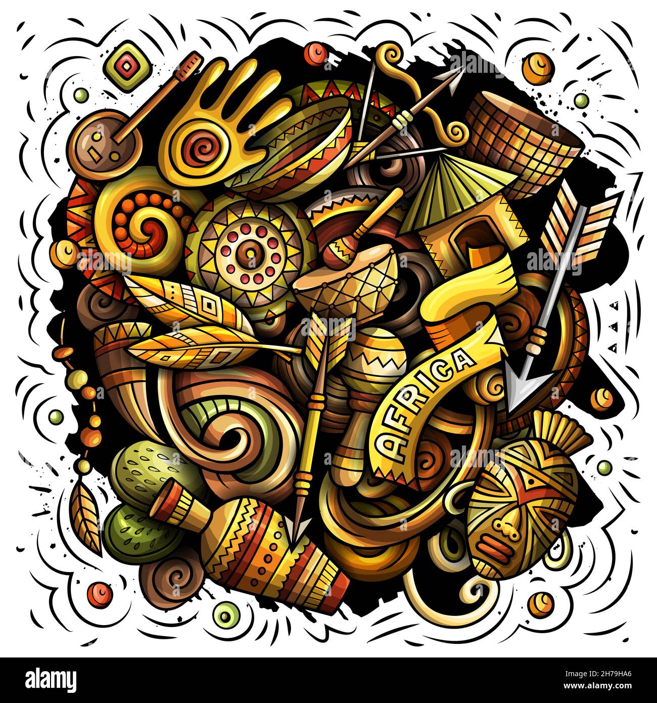 Africa hand drawn cartoon doodles illustration. Funny travel design ...