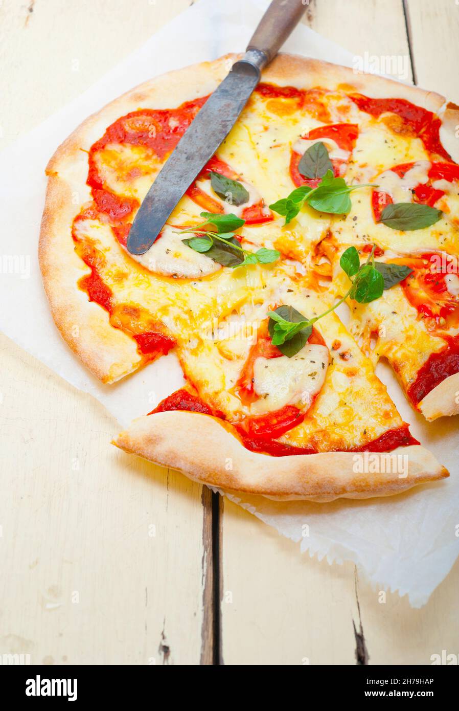 Italian traditional pizza Margherita tomato mozzarella and basil Stock ...
