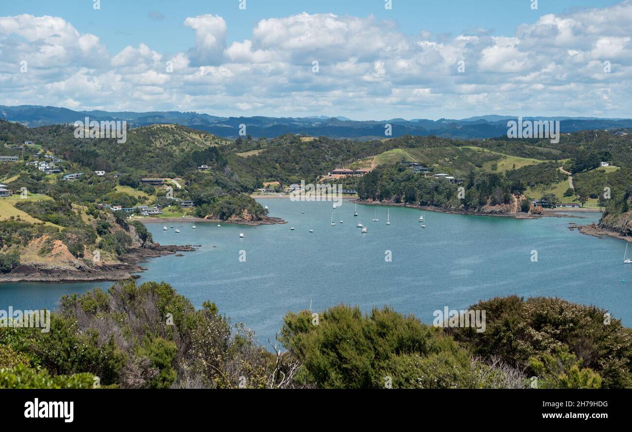 View over the ocean bay from Tutukaka Lighthouse Walkway near Matapouri ...