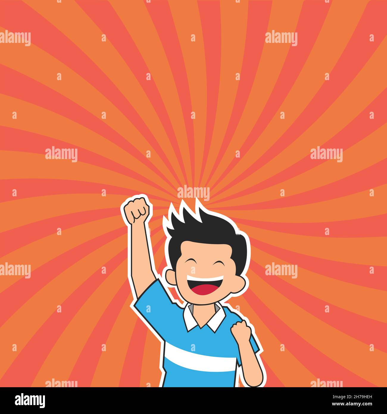 Happy Boy Drawing With Curly Hair Celebrating Success. Cheerful Man ...