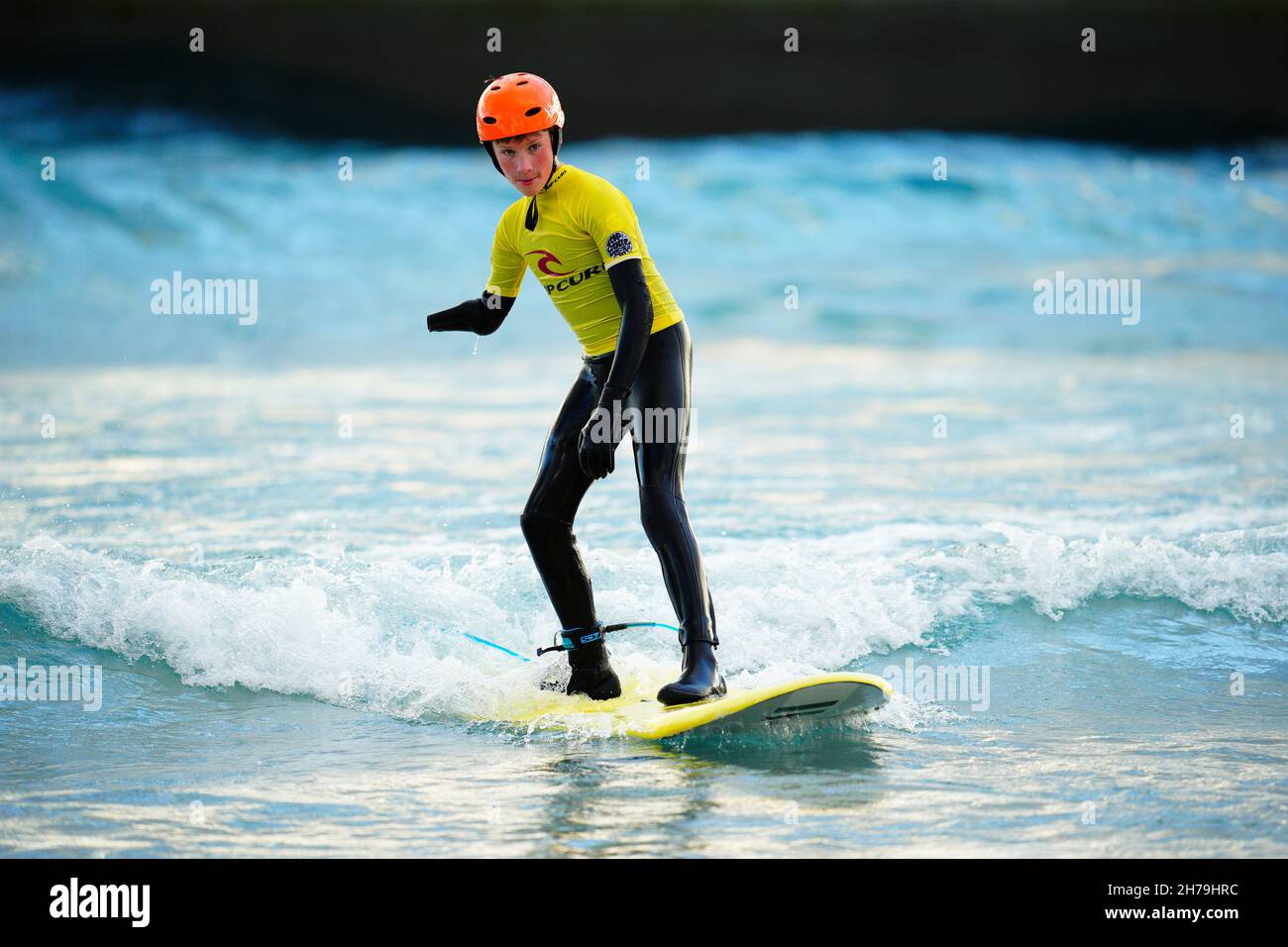 Jasper Barnes, aged 13 from Somerset, surfing at The Wave in Bristol ...