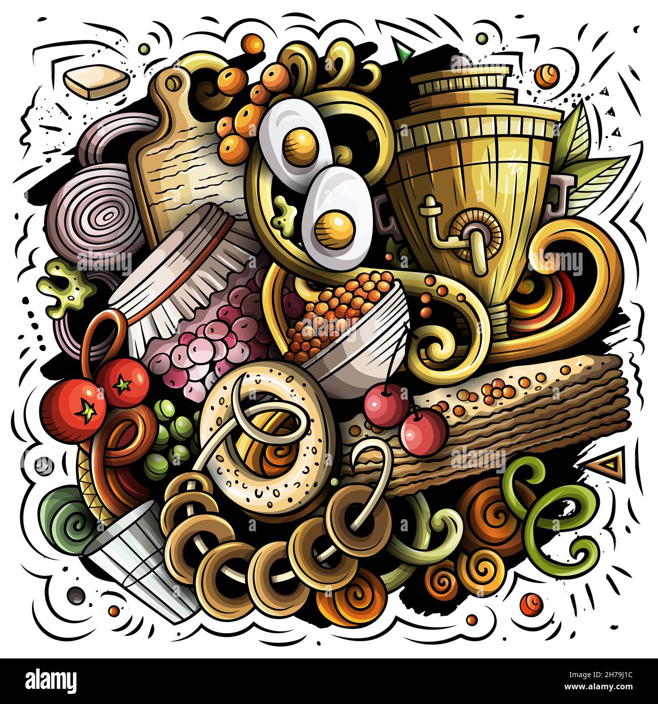 Russian food hand drawn vector doodles illustration. Russia cuisine ...