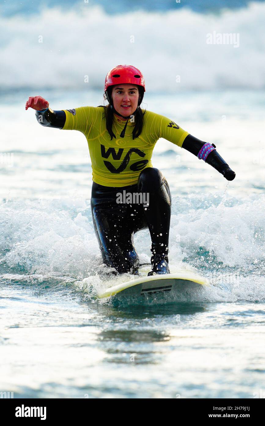 Sarah Fisher using an innovative new soft prosthetic whilst surfing at ...