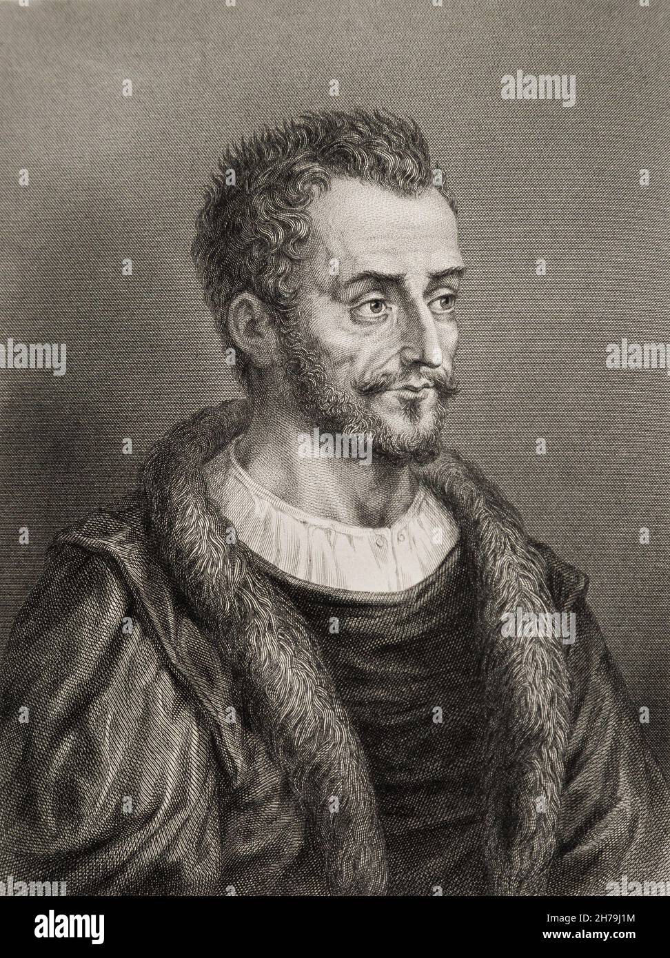 Portrait du poete francais Pierre de Ronsard (1524-1585) Gravure du ...