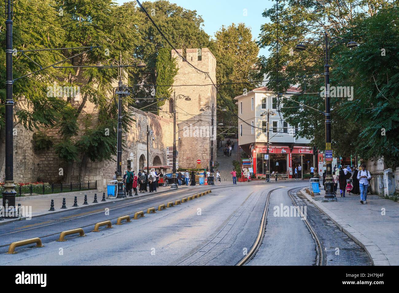 ISTANBUL, TURKEY - SEPTEMBER 13, 2017: This is the fortress wall around ...