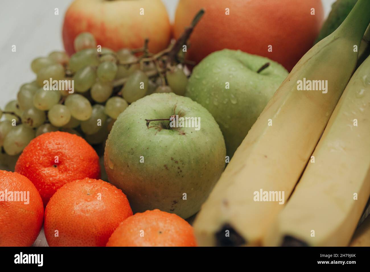 Composition with Summer Colorful Fresh Fruits on Wooden White ...