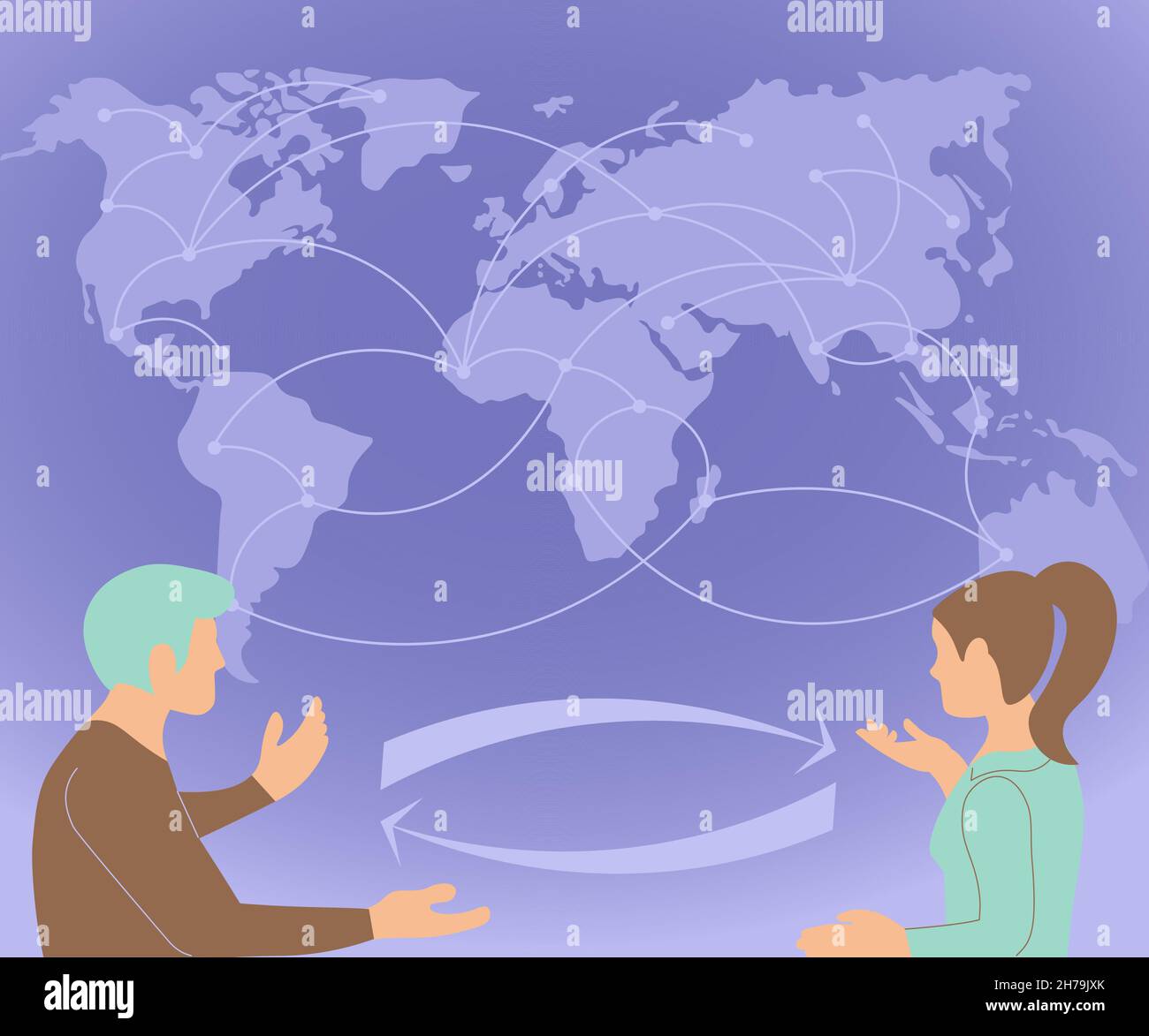 Two Teammates Discussing New Ideas Overlooking World Map Brainstorming ...