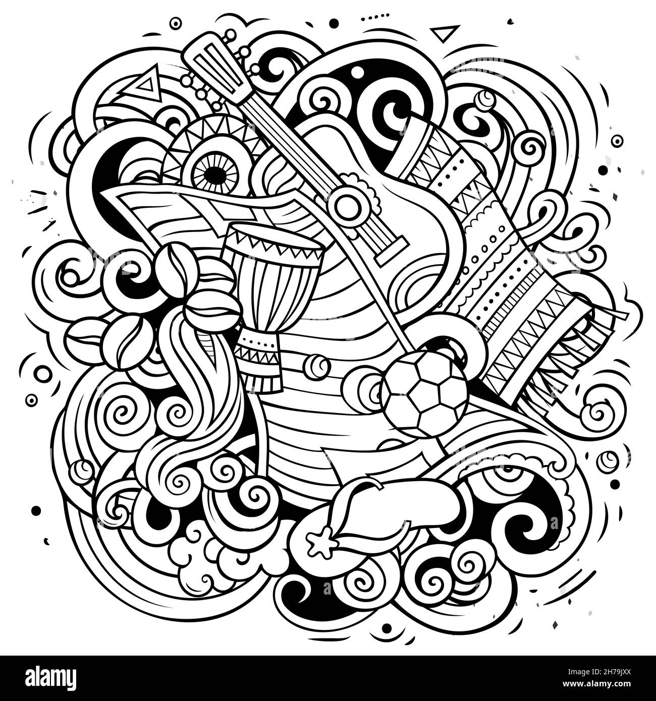Brazil cartoon vector doodle illustration. Line art detailed ...
