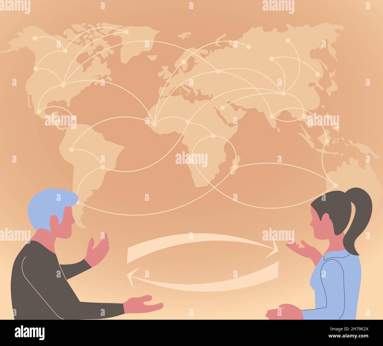 Two Teammates Discussing New Ideas Overlooking World Map Brainstorming ...