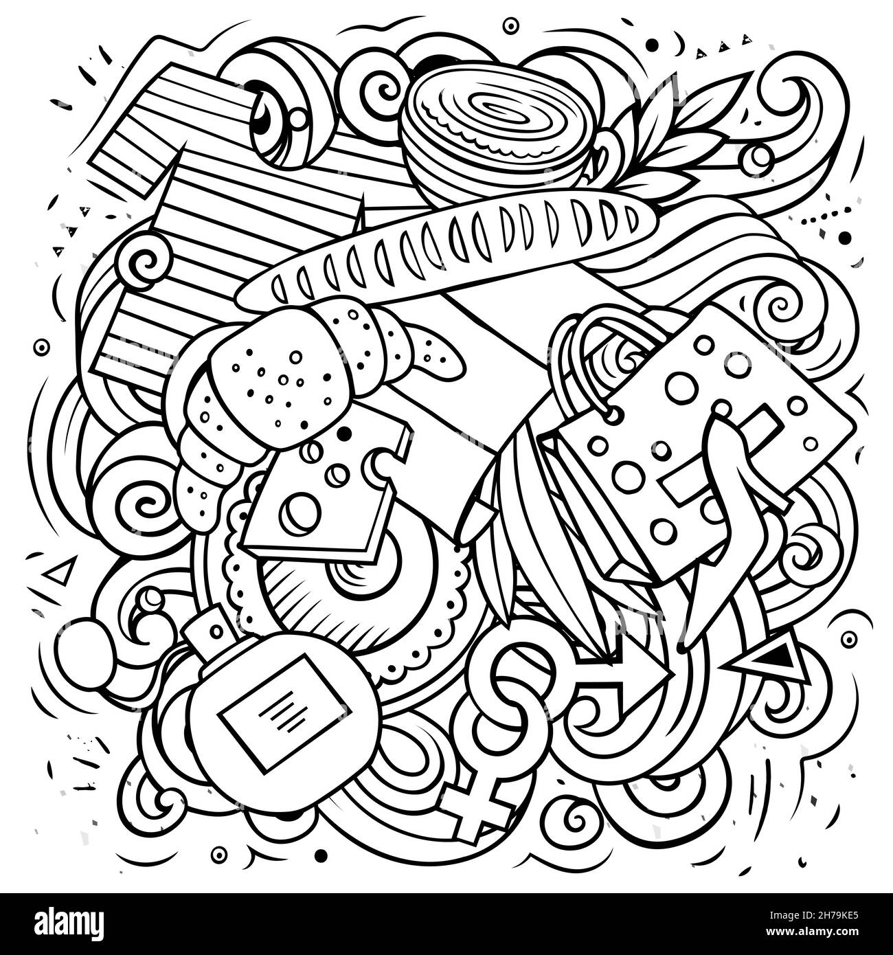 France cartoon vector doodle illustration. Line art detailed ...