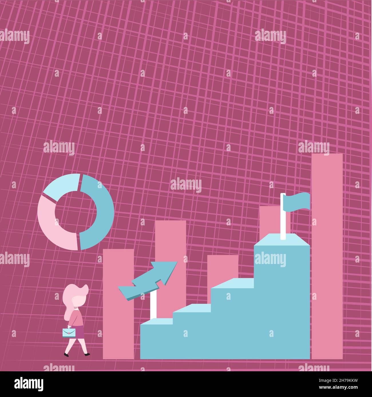 Business Woman Walking Towards Large Graph Showing Performance. Lady ...