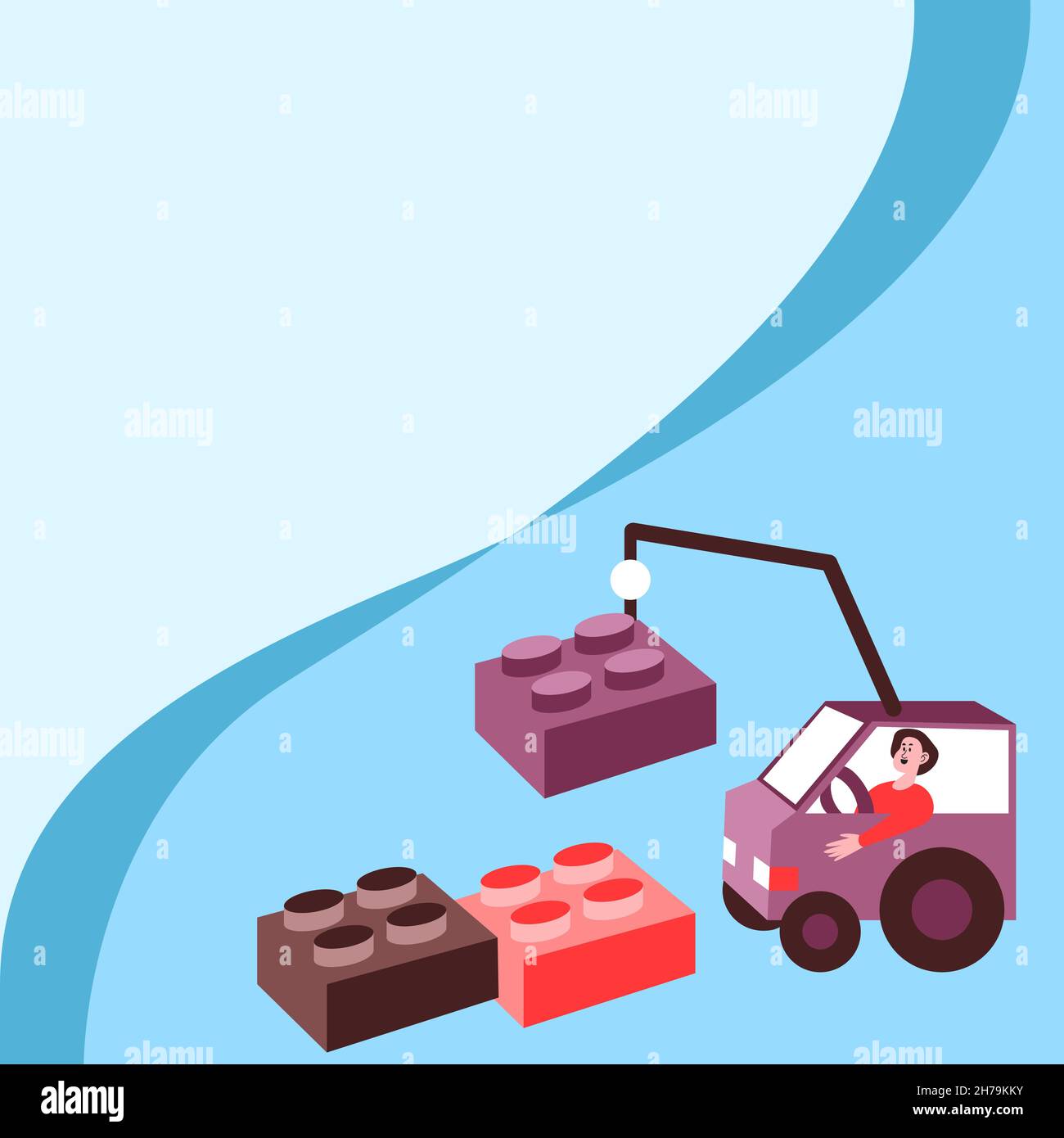 Forklift Moving Around Cubes For New Buildings And Plans. Man In Crane ...