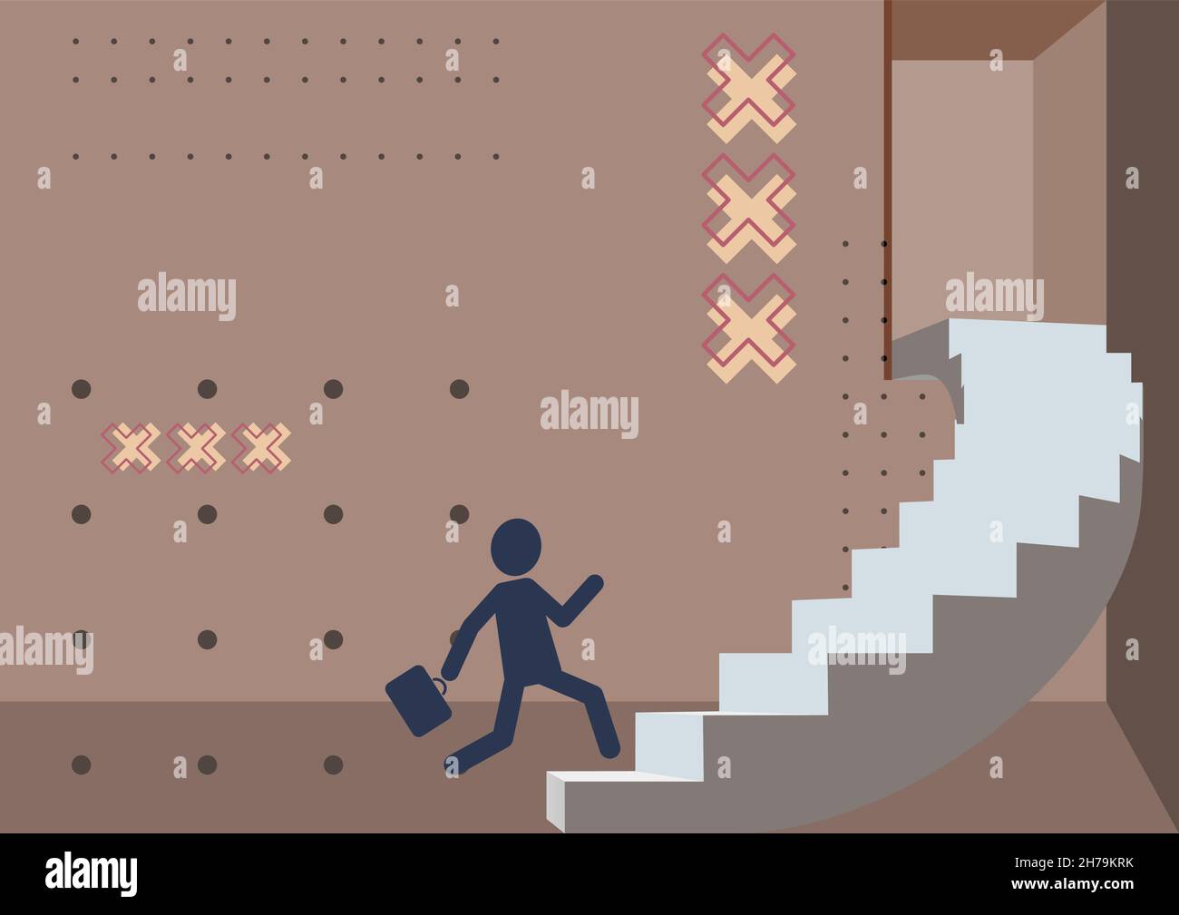 Gentleman In Suit Drawing Running Upwards On A Large Stair Steps. Man ...