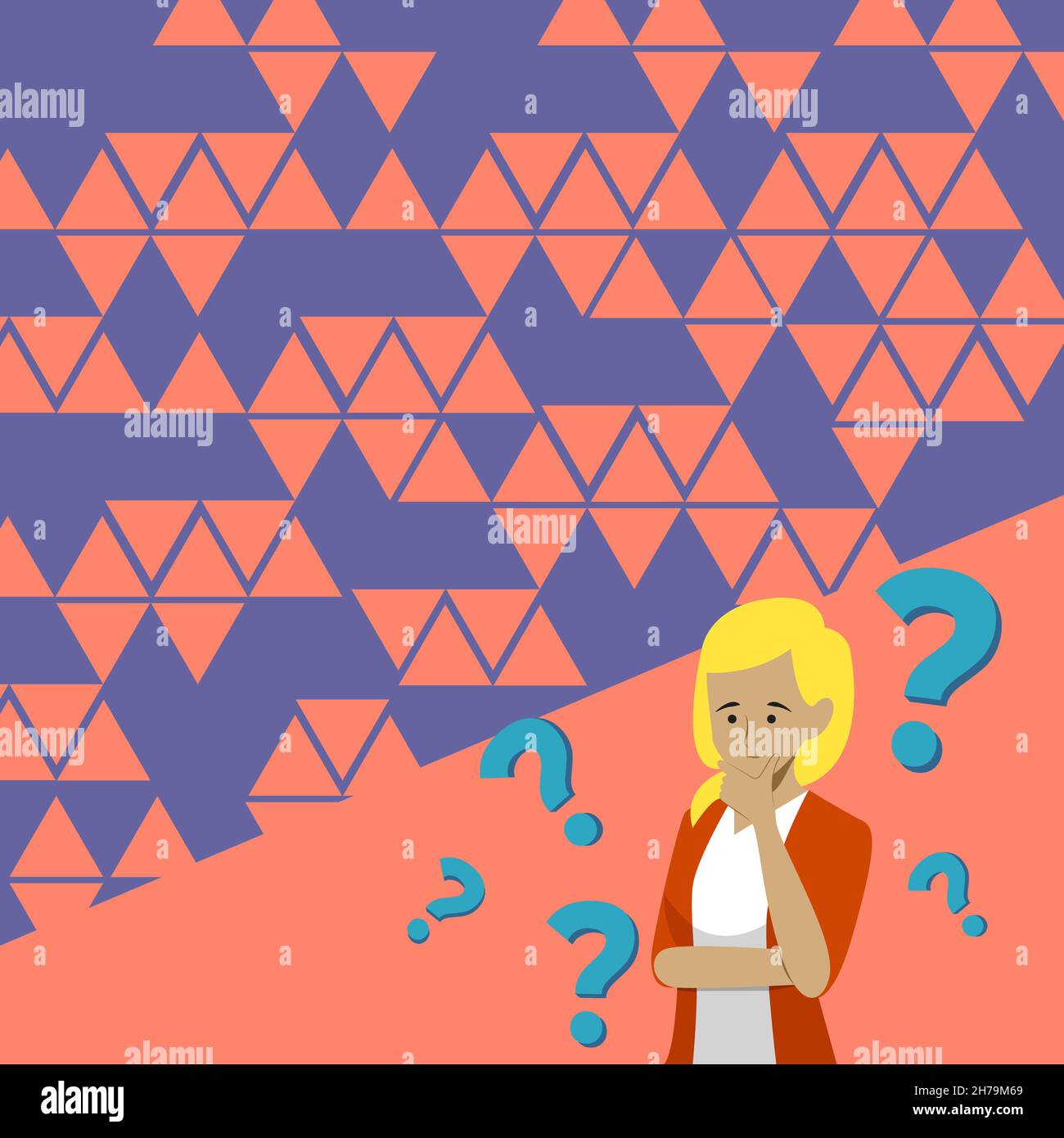 Lady Drawing Brainstorming New Solutions Surrounded With Question Marks ...