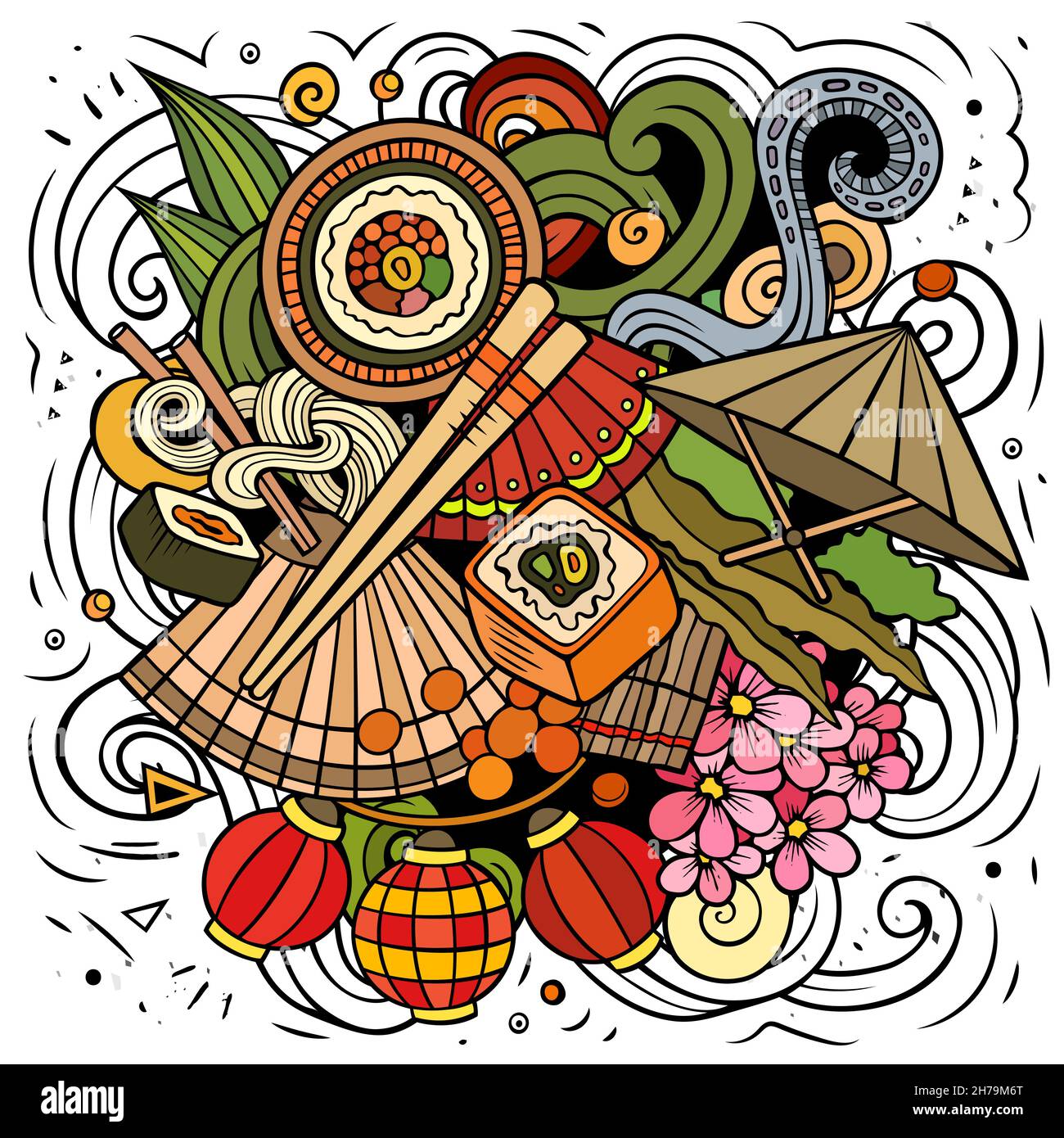 Japan cartoon vector doodle illustration. Colorful detailed composition ...