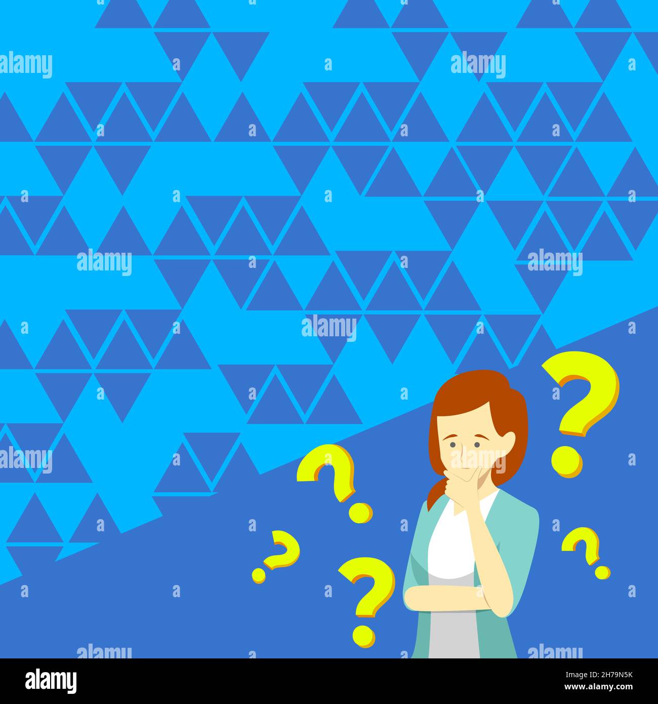 Lady Drawing Brainstorming New Solutions Surrounded With Question Marks ...