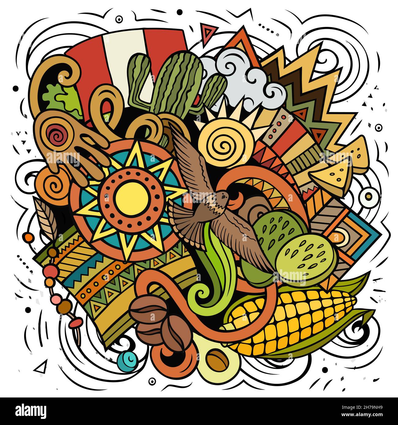 Peru cartoon vector doodle illustration. Colorful detailed composition ...