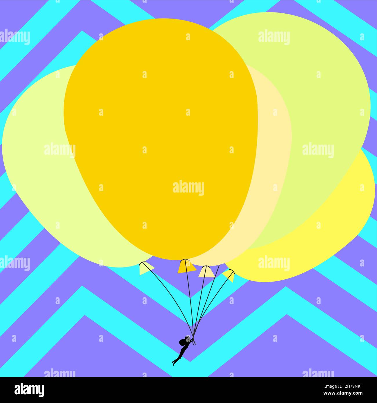 Man Holding Balloons Drawing Flying Around. Colorful Balloons With ...
