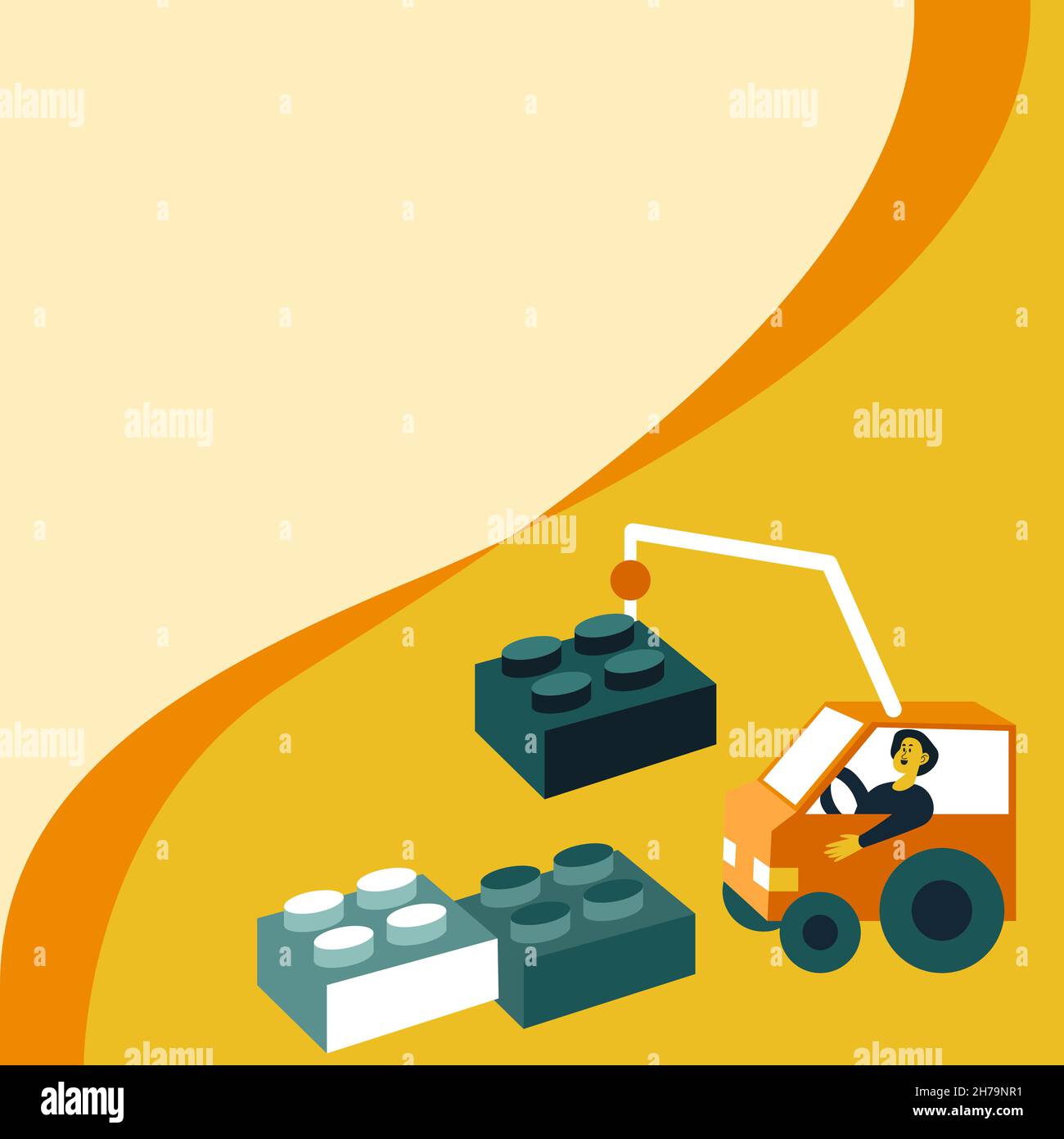 Forklift Moving Around Cubes For New Buildings And Plans. Man In Crane ...