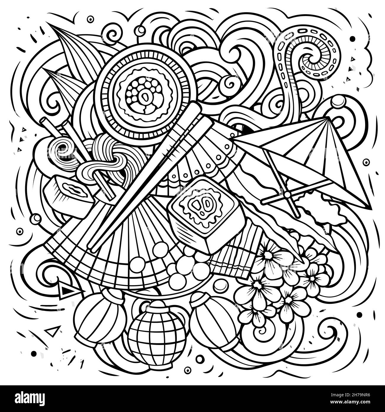 Japan cartoon vector doodle illustration. Sketchy detailed composition ...