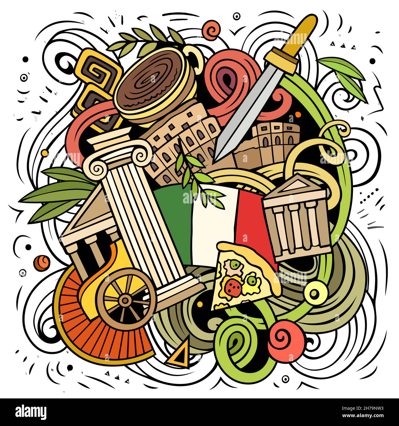 Italy cartoon vector doodle illustration. Colorful detailed composition ...
