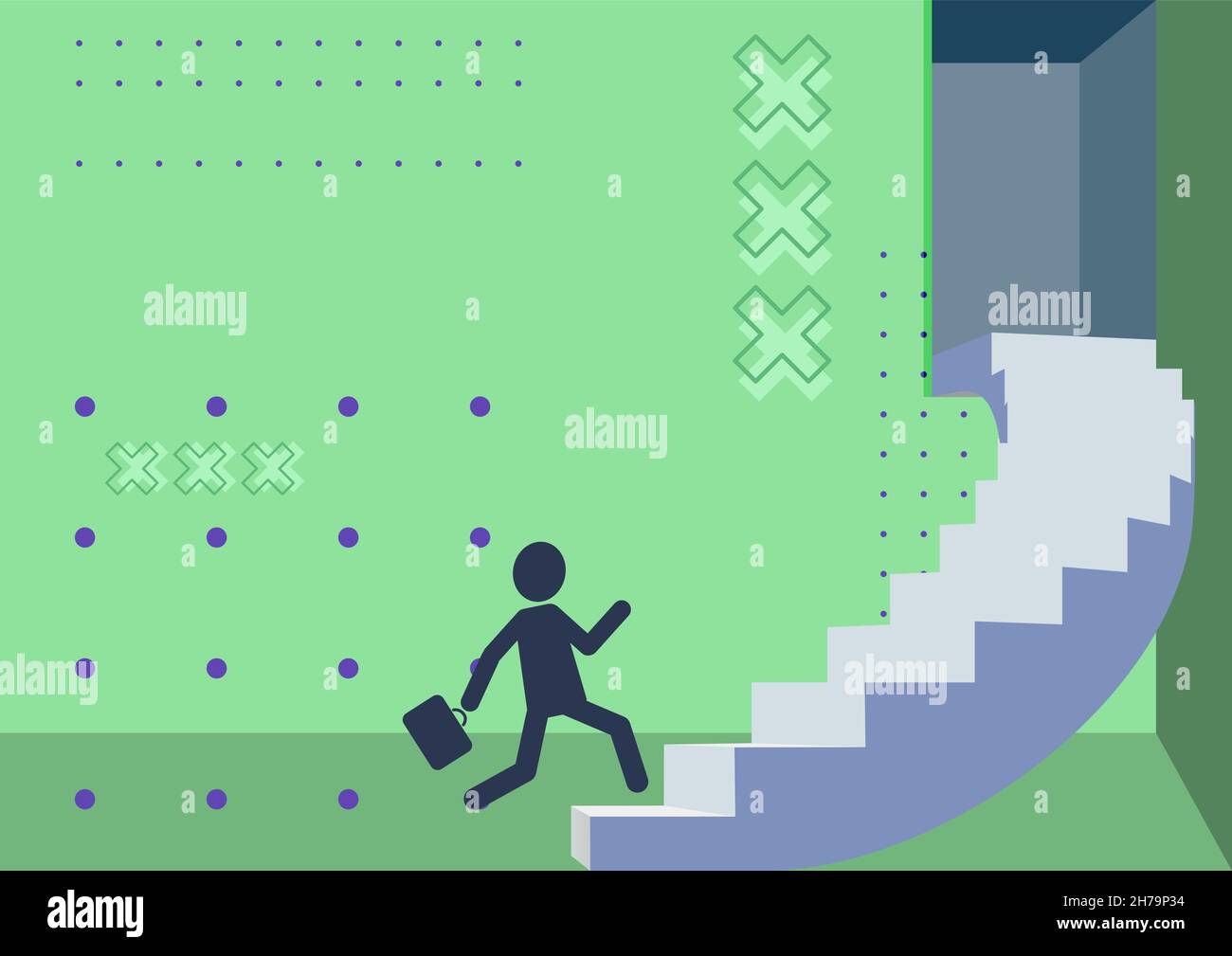 Gentleman In Suit Drawing Running Upwards On A Large Stair Steps. Man ...