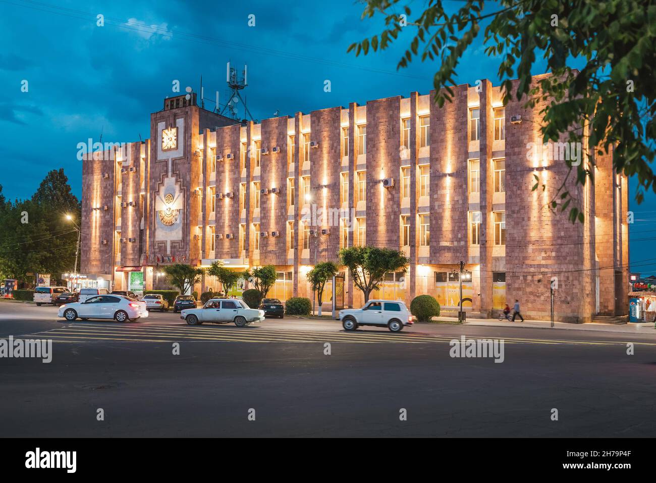 17 May 2021, Vagharshapat, Armenia: The building made of pink volcanic ...