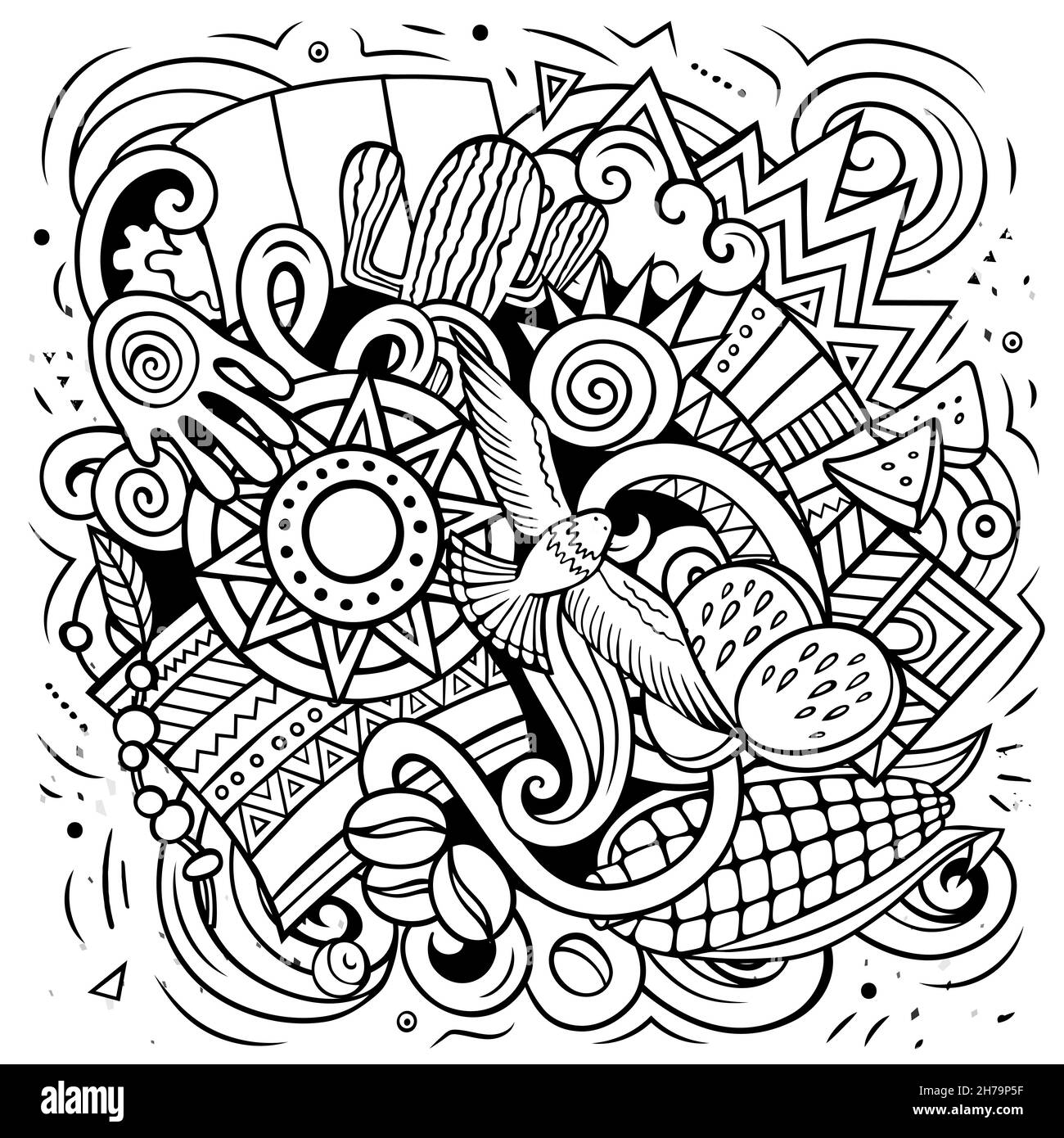 Peru cartoon vector doodle illustration. Sketchy detailed composition ...
