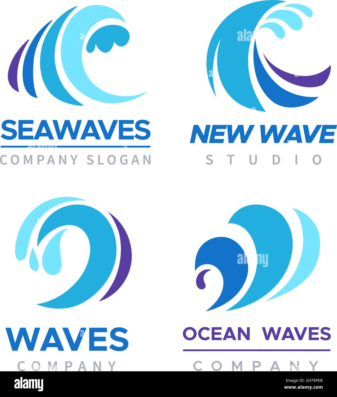 Sea wave logo. Ocean storm. Tide splashes. Blue water swirl company emblem mockup for branding ...