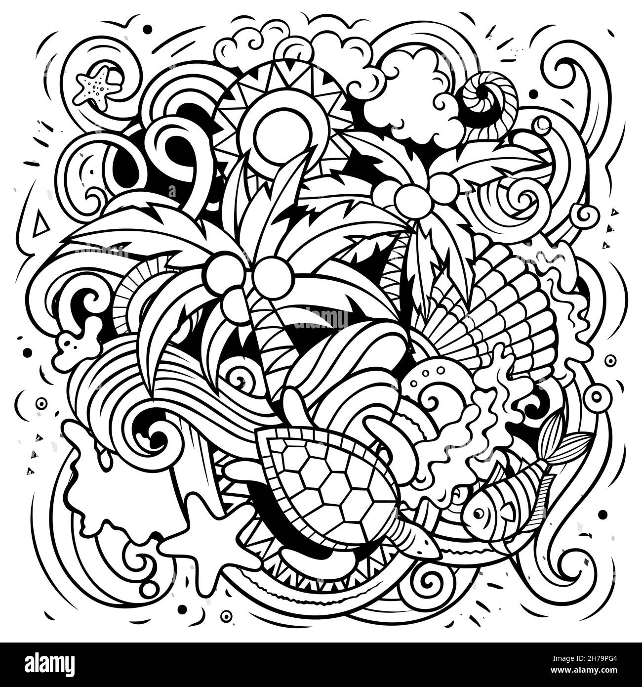 Seychelles cartoon vector doodle illustration. Sketchy detailed ...