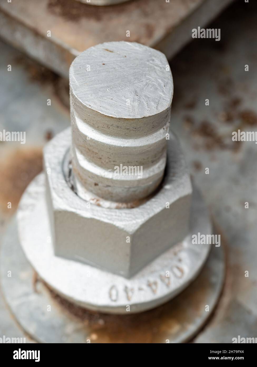 Detail of bolts. Steel plate based on anchor bolts on the concrete ...