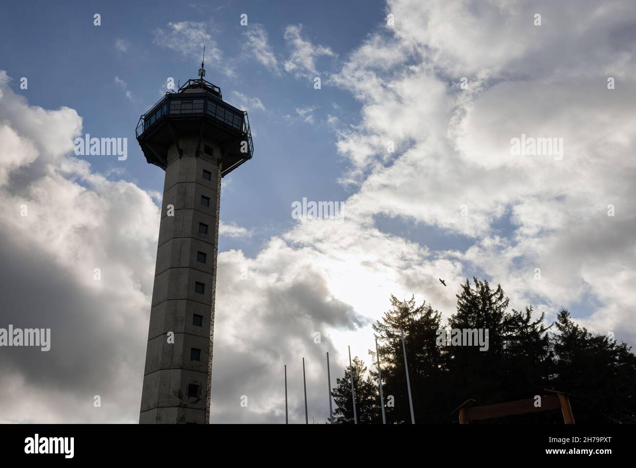 Hochheide Tower with threatening cloudy sky on Mount Ettelsberg in ...