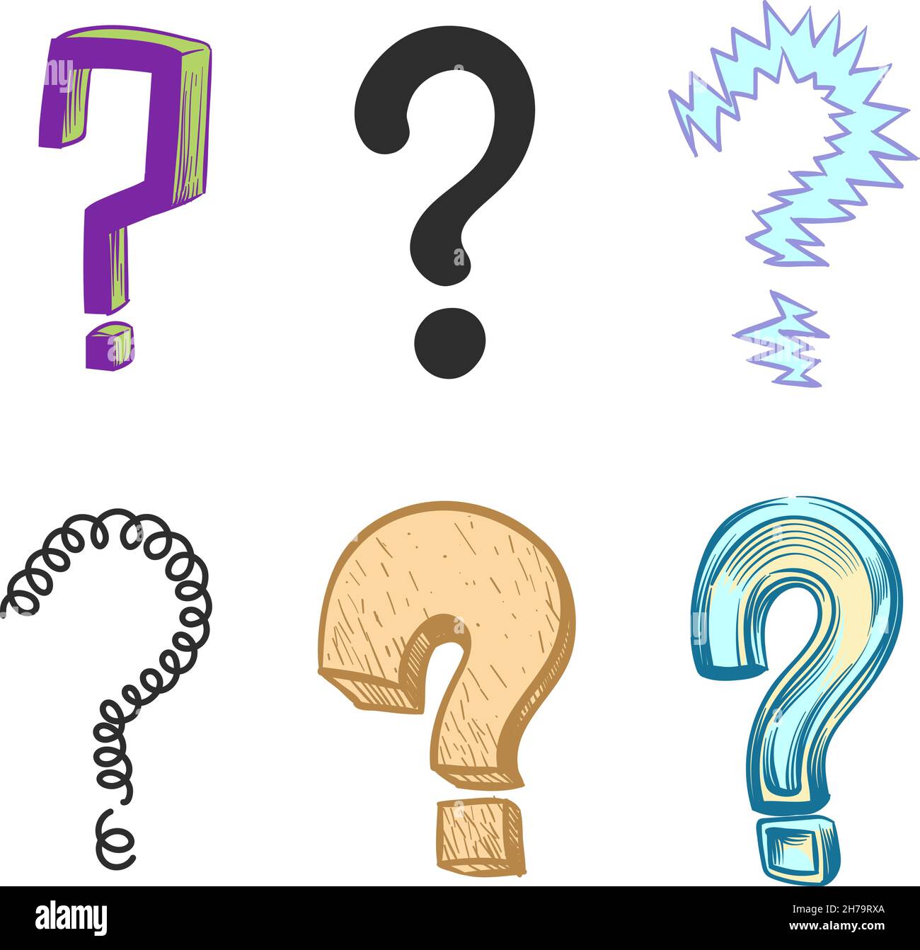 Question marks. Hand drawn colored interrogation icons. Doodle ...