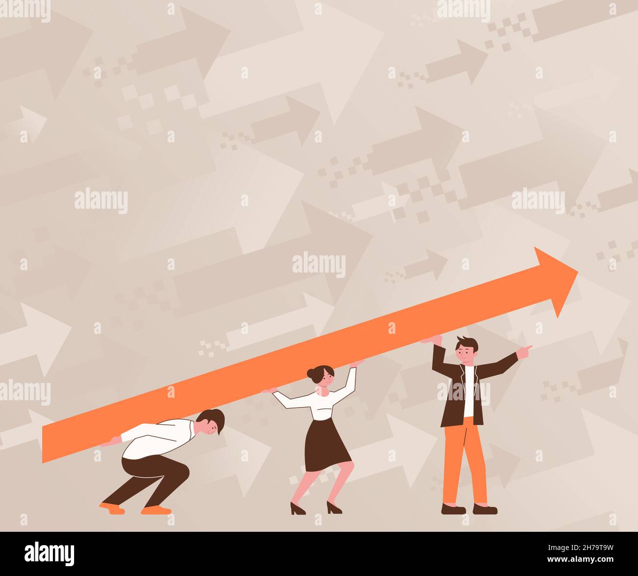 Four Colleagues Drawing Standing Holding Large Arrow For Success ...