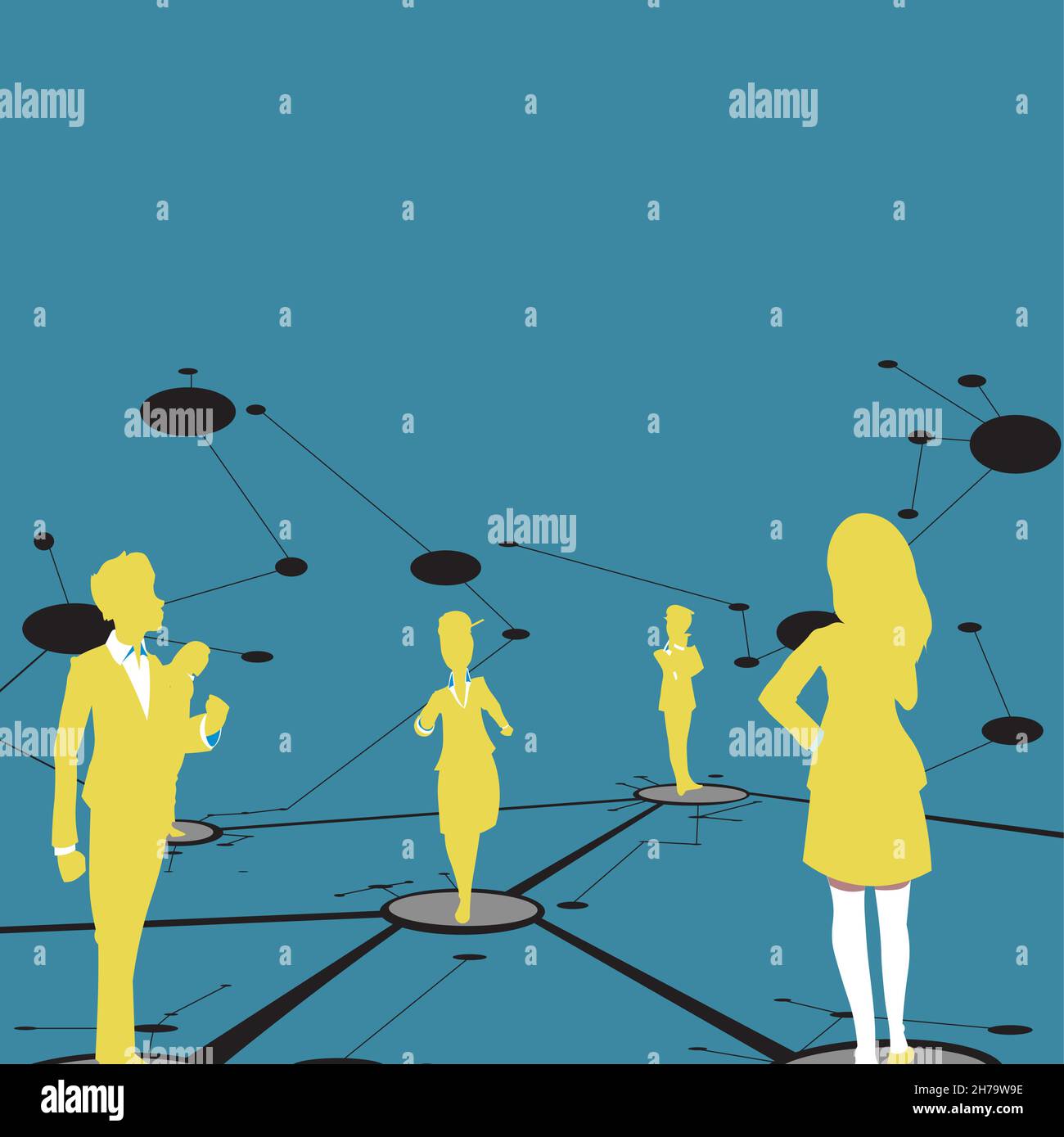 Several Team Members Standing Separate Thinking And Connected With ...