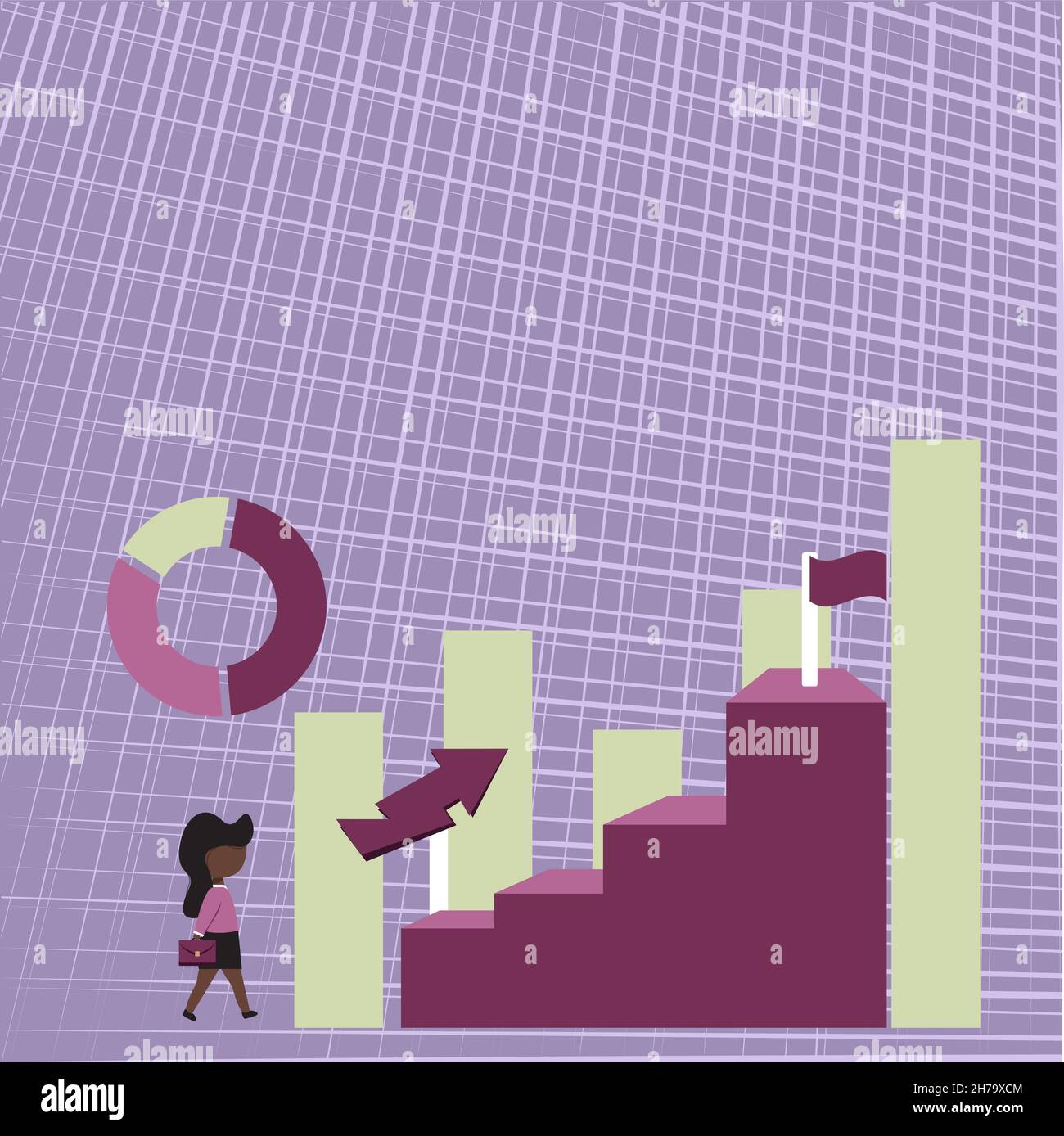 Business Woman Walking Towards Large Graph Showing Performance. Lady ...