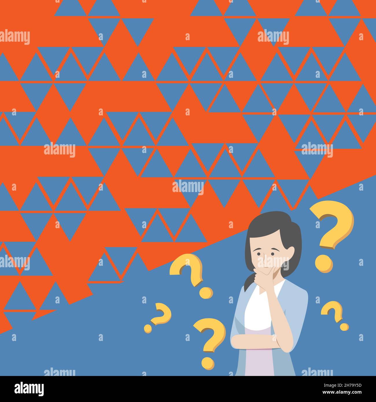 Lady Drawing Brainstorming New Solutions Surrounded With Question Marks ...