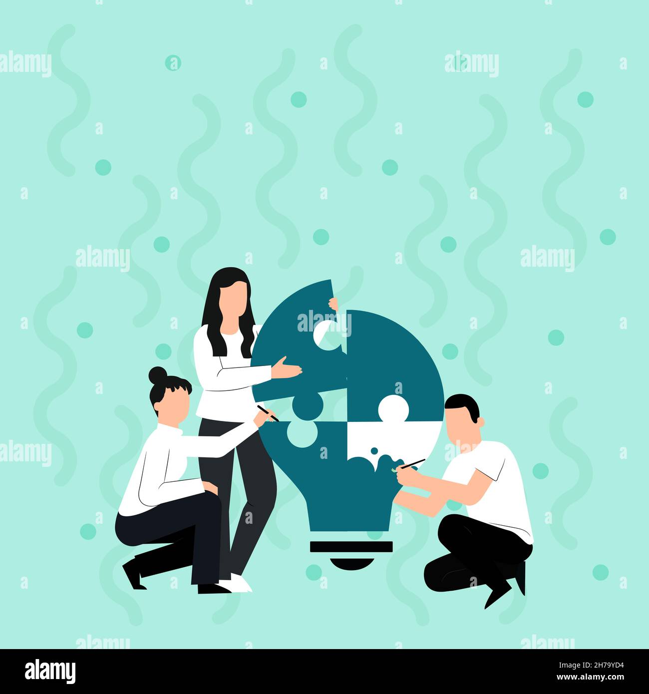 Group Of People Drawing Helping Each Other Building Large Light Bulb ...