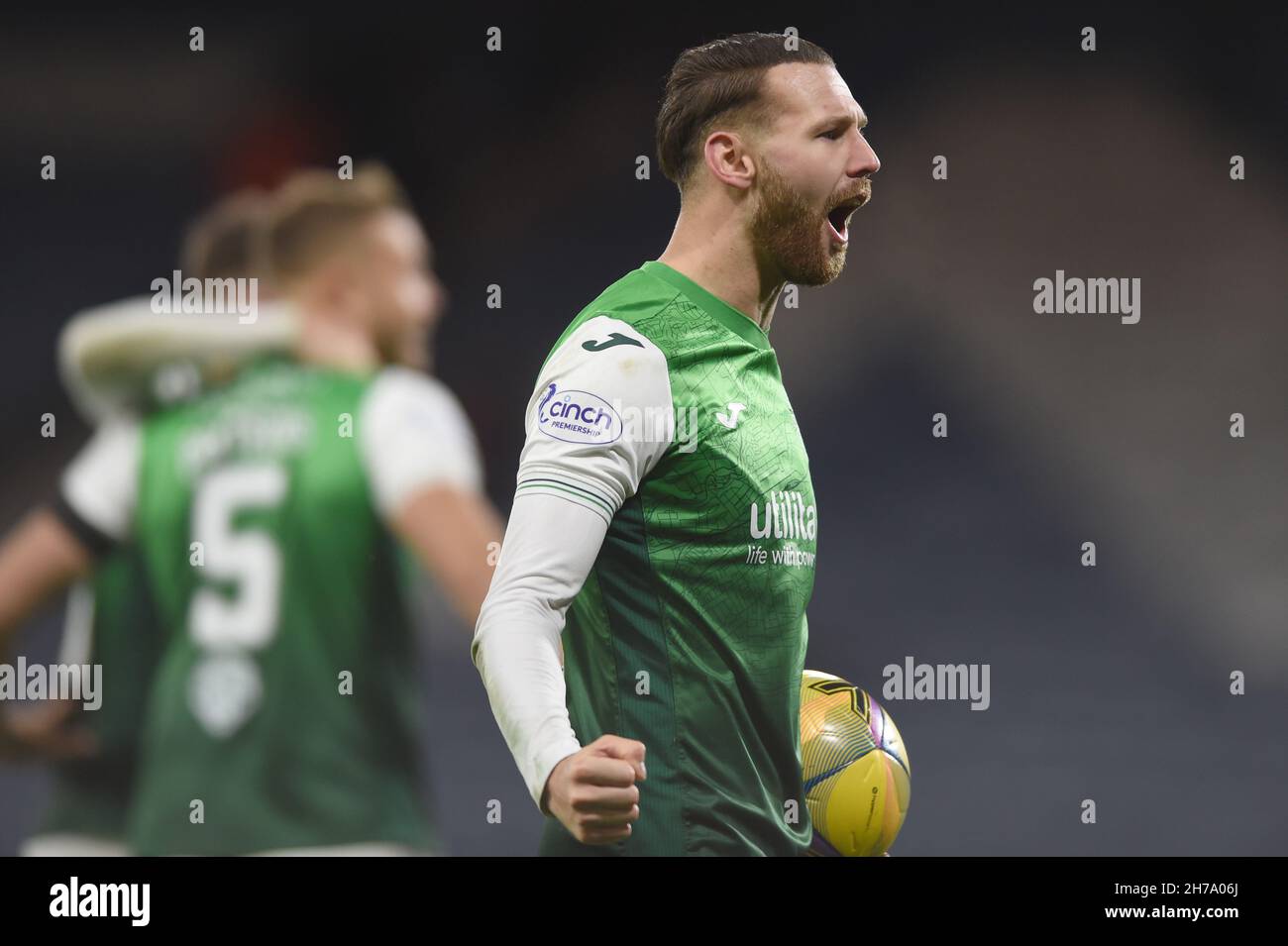 Glasgow, UK. 21st Nov, 2021. Hat Trick Hero Martin Boyle of Hibernian ...